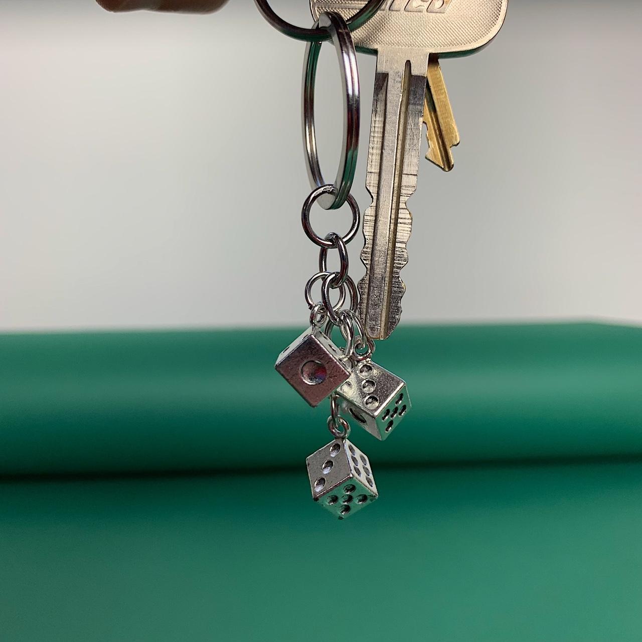 Y2k 2000s dice 🎲 stack silver chrome keyring for... - Depop