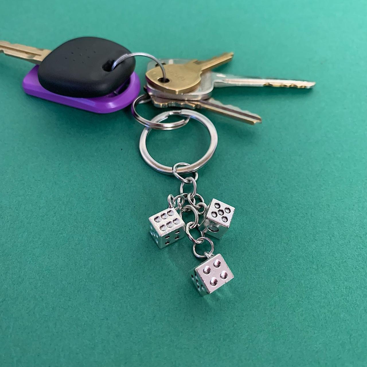 Y2k 2000s dice 🎲 stack silver chrome keyring for... - Depop
