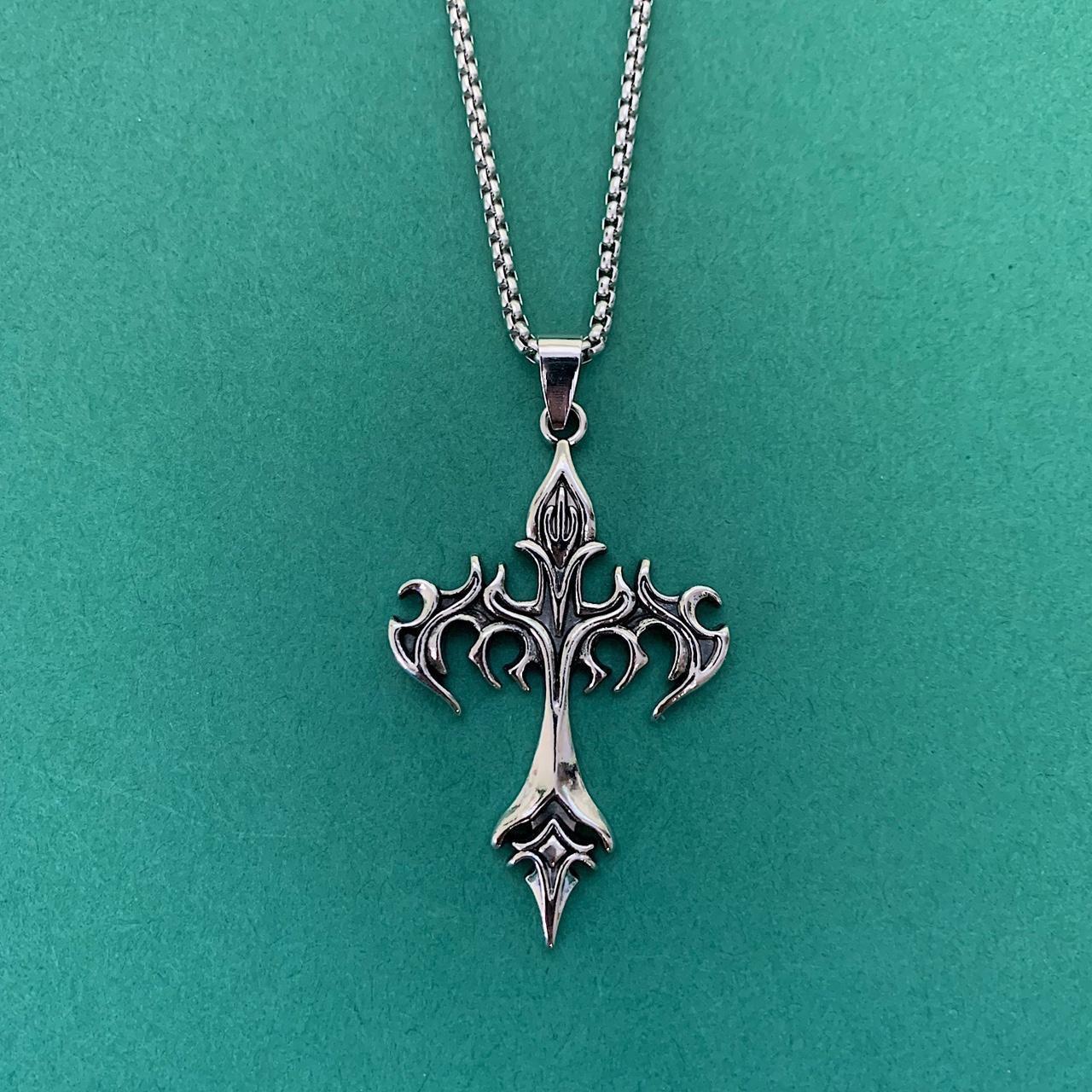 Y2k silver Big Gothic Cross opium punk style... - Depop