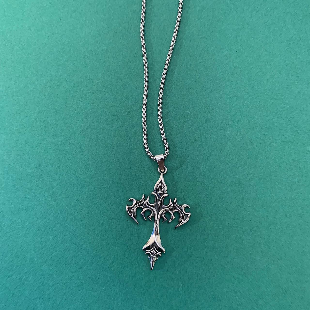 Y2k silver Big Gothic Cross opium punk style... - Depop