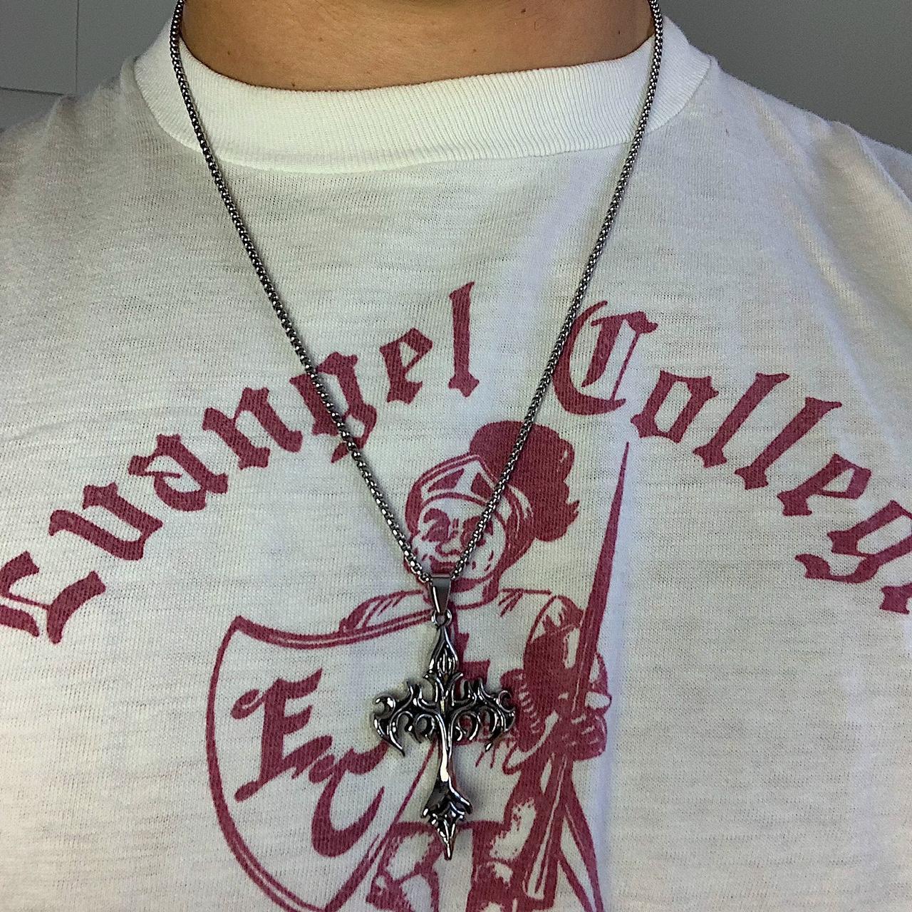 Y2k silver Big Gothic Cross opium punk style... - Depop