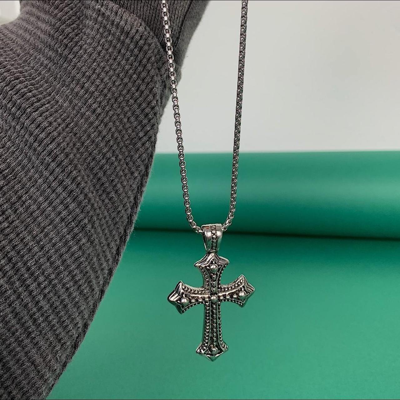Y2k silver Big Gothic Cross opium punk style... - Depop