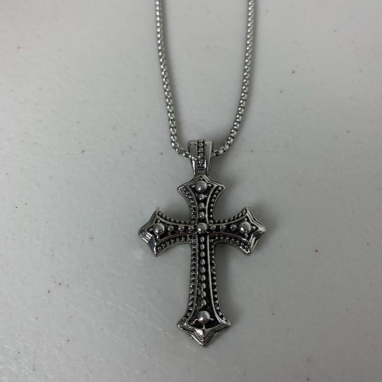 Y2k silver Big Gothic Cross opium punk style... - Depop