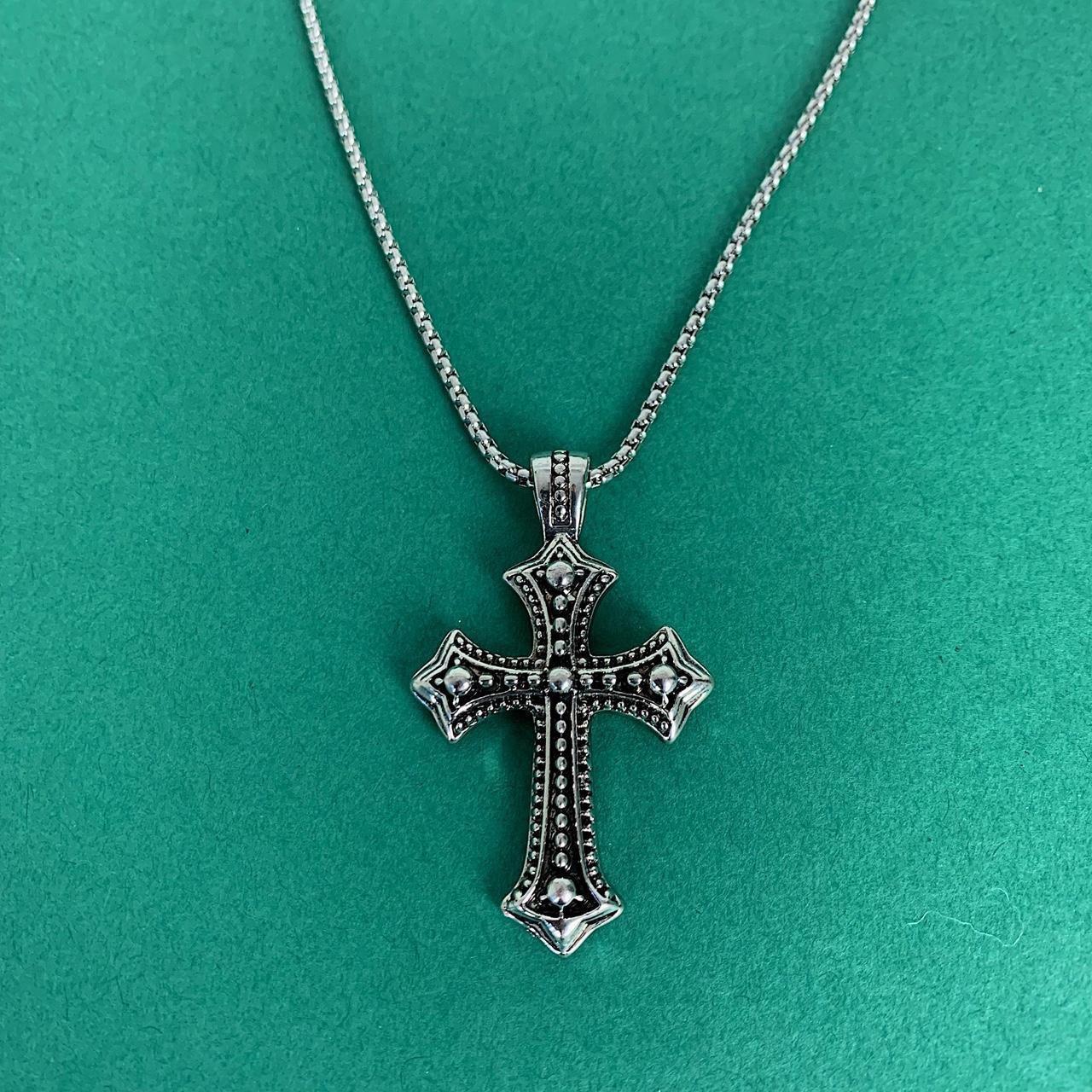 Y2k silver Big Gothic Cross opium punk style... - Depop