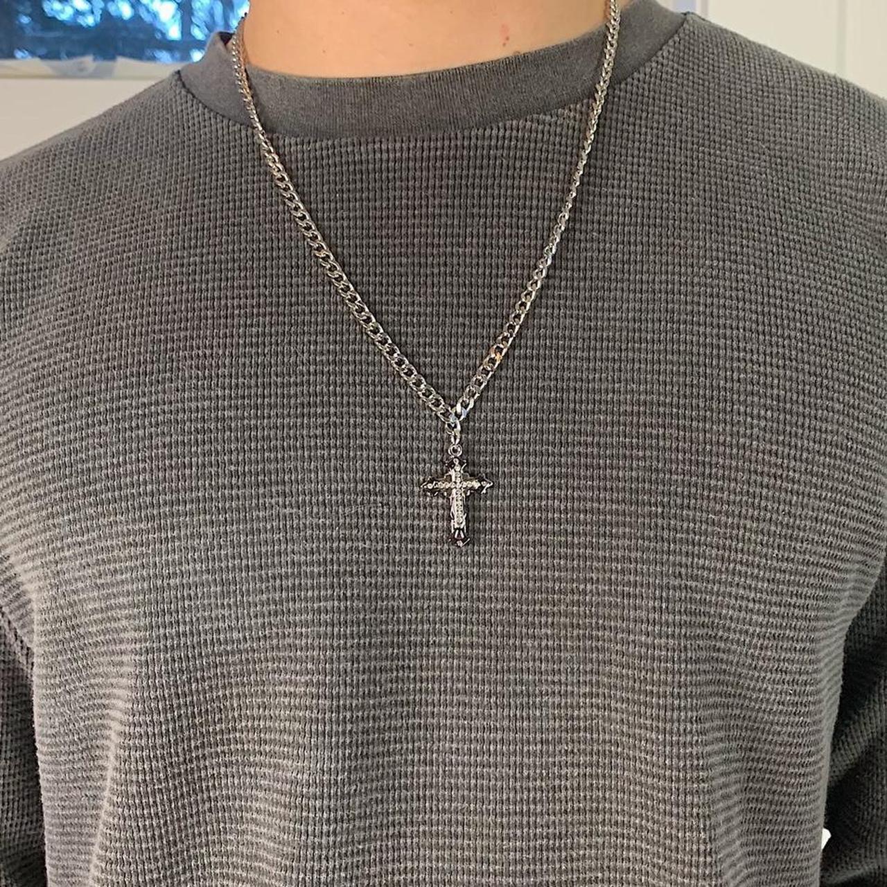 Y2k silver Big Gothic Rhinestone Cross opium punk... - Depop