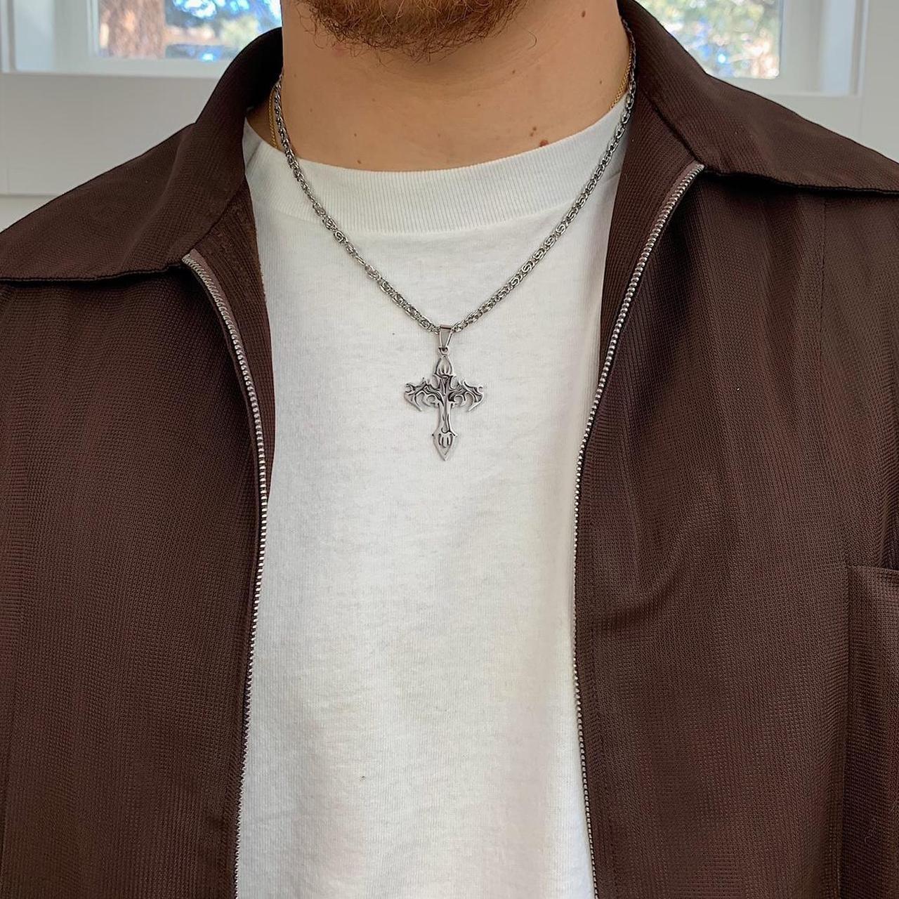 Y2k silver Gothic Cross opium punk style necklace.... | Depop