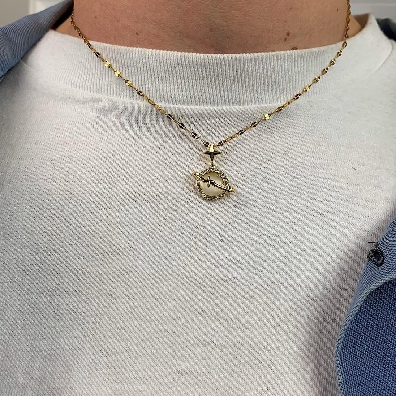 Y2k gold opal planet pendant opium necklace. Cool... - Depop