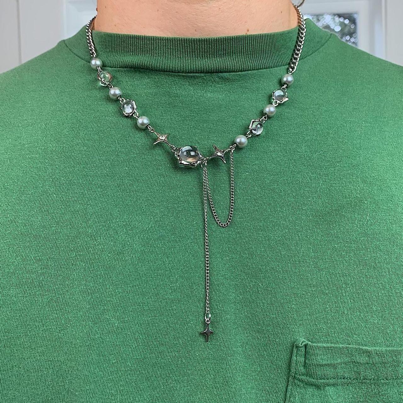 Cyber y2k grunge silver and beaded futuristic glass... - Depop