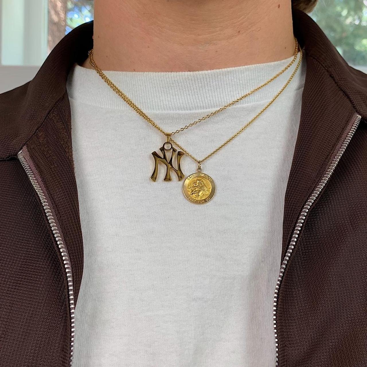 Y2k New York Yankees Pendant Gold Plated necklace.... - Depop