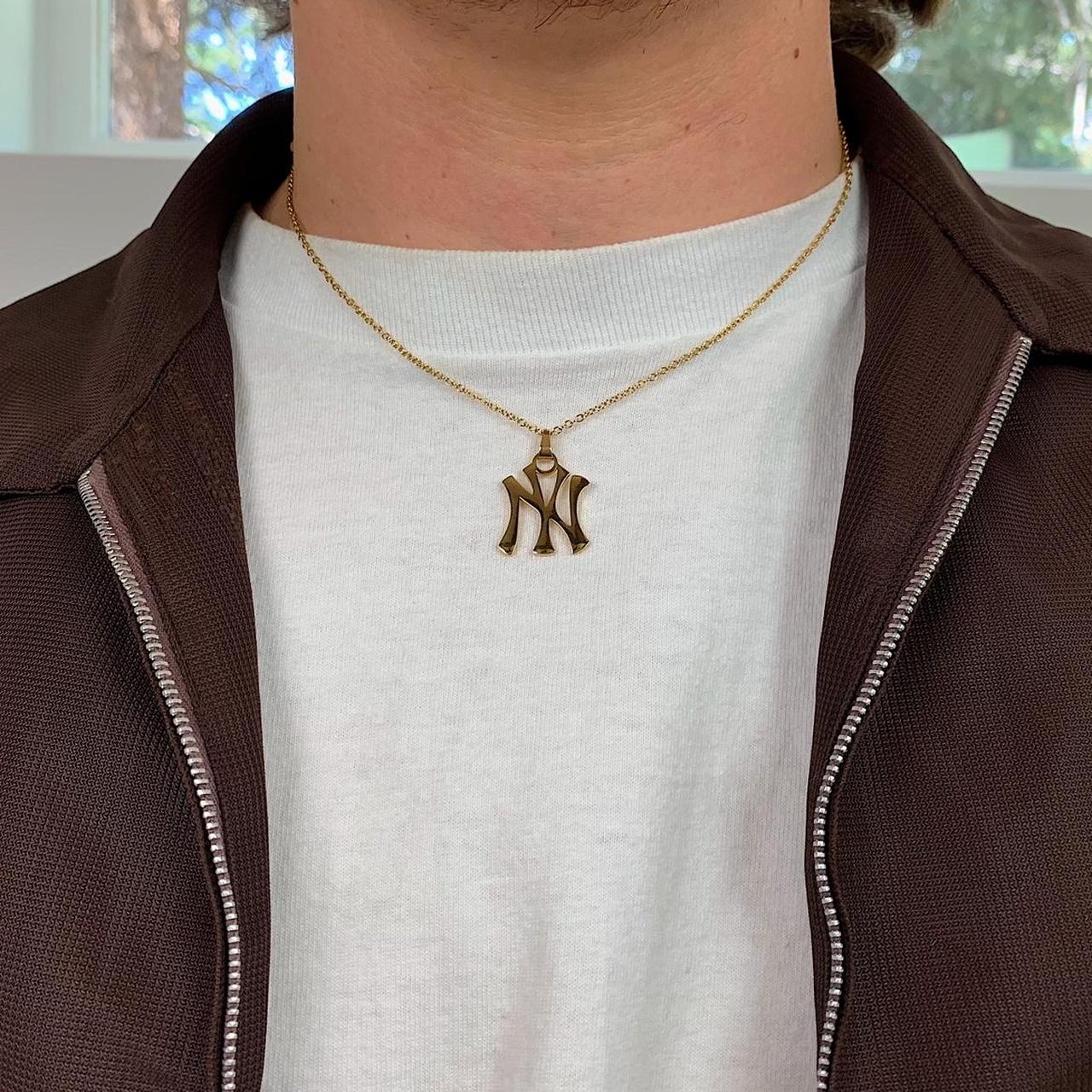 Y2k New York Yankees Pendant Gold Plated necklace.... - Depop
