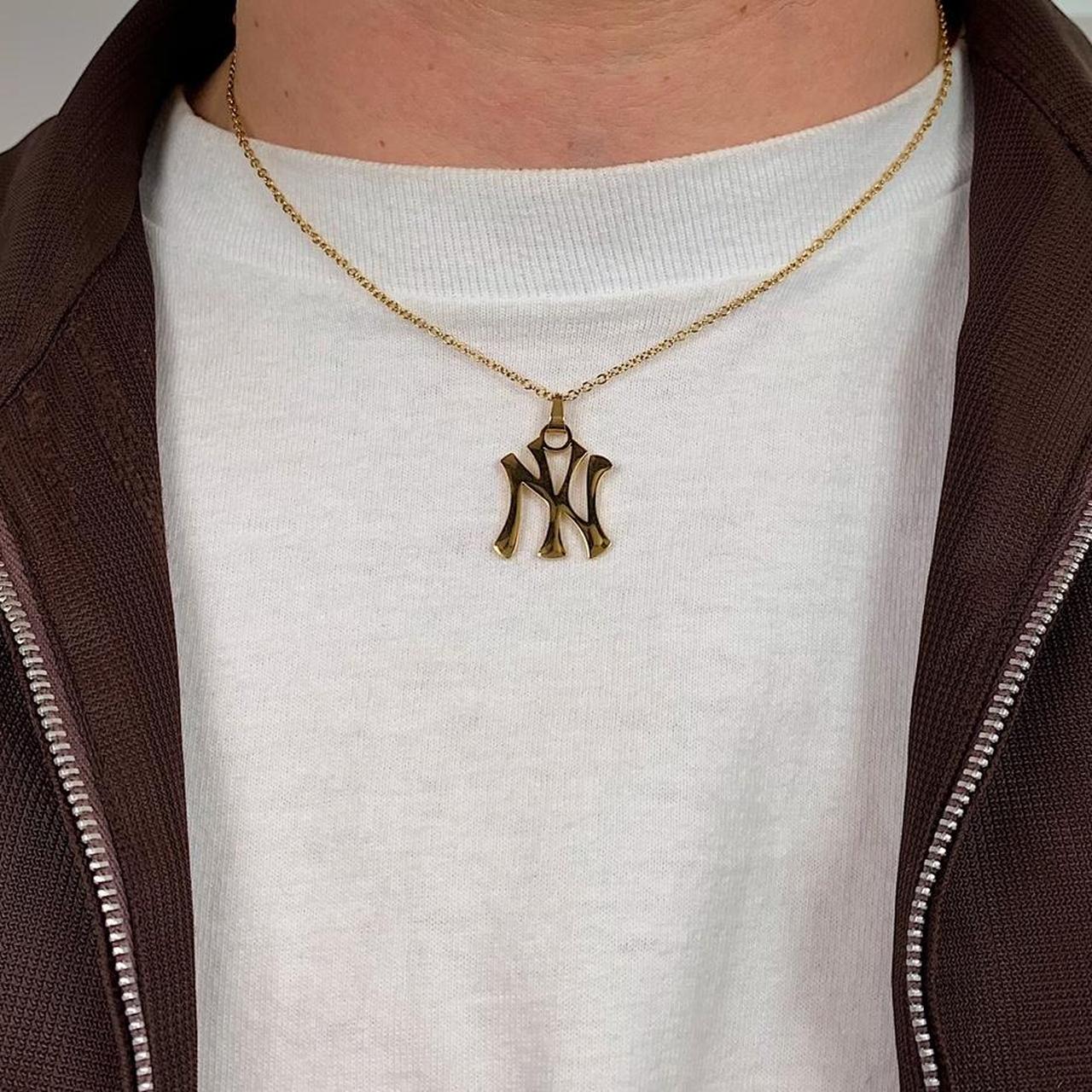 Y2k New York Yankees Pendant Gold Plated necklace.... - Depop