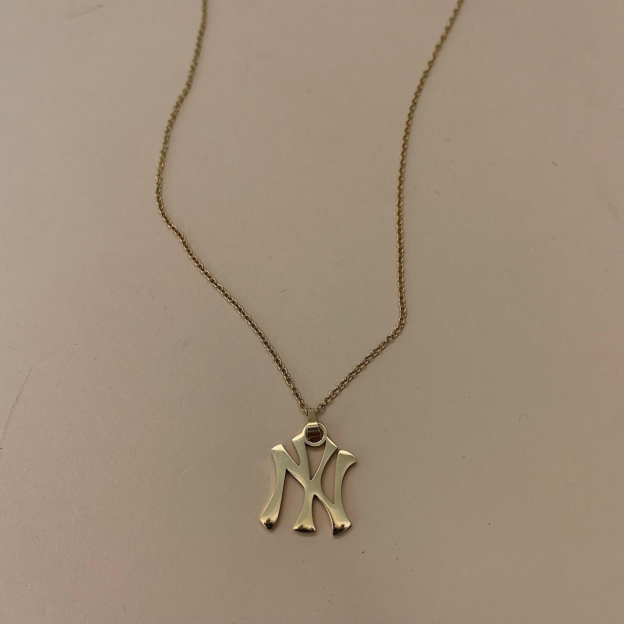 Y2k New York Yankees Pendant Gold Plated necklace.... - Depop