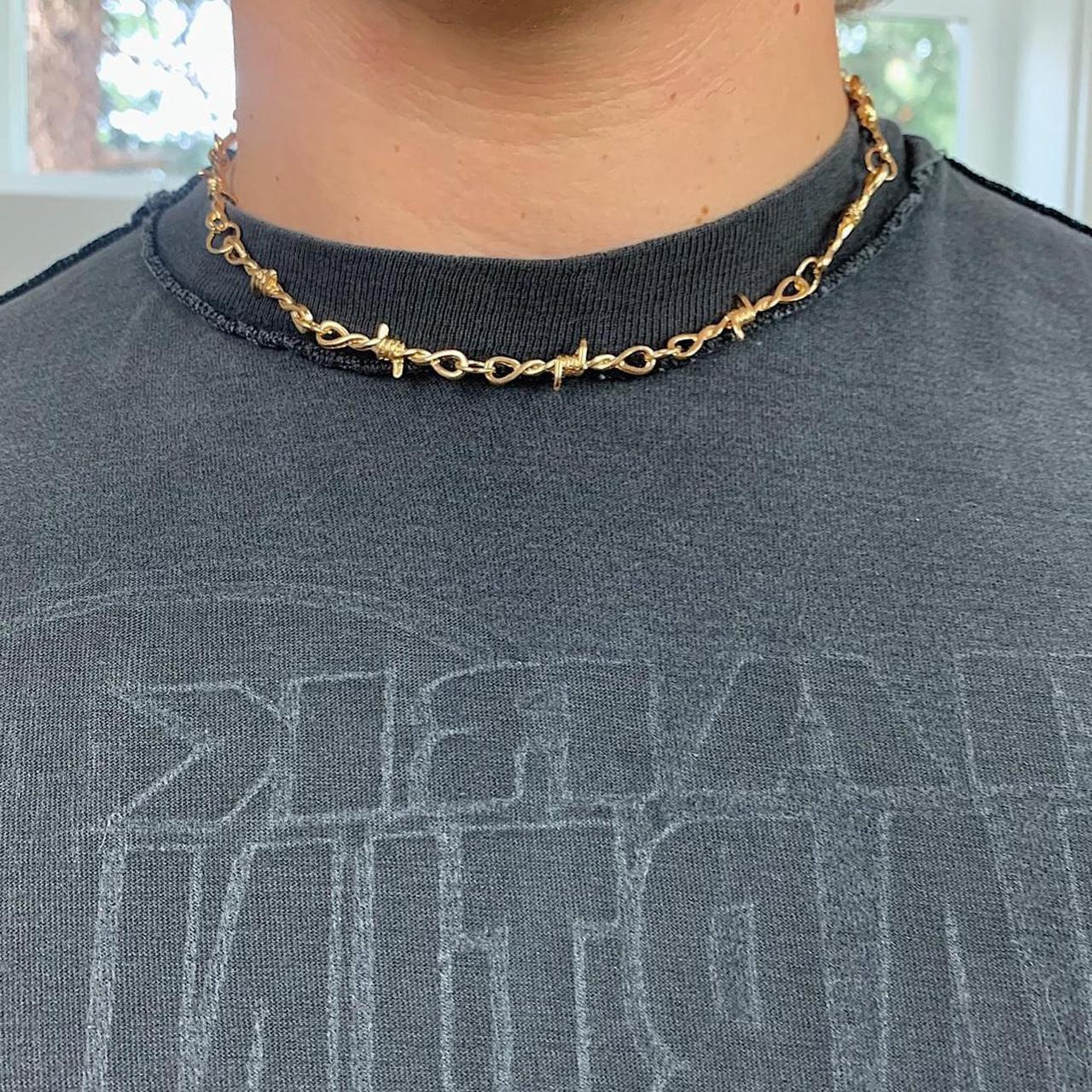 Y2k gold barbwire opium punk style chocker necklace.... - Depop