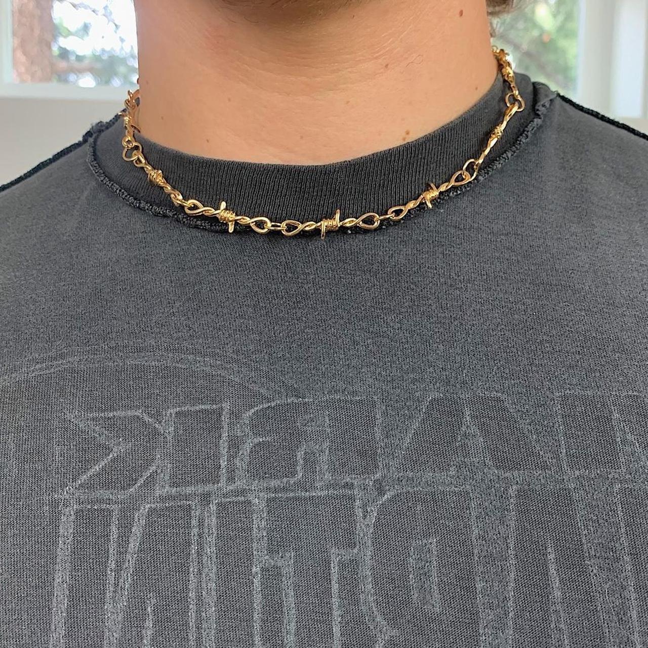 Y2k gold barbwire opium punk style chocker necklace.... - Depop