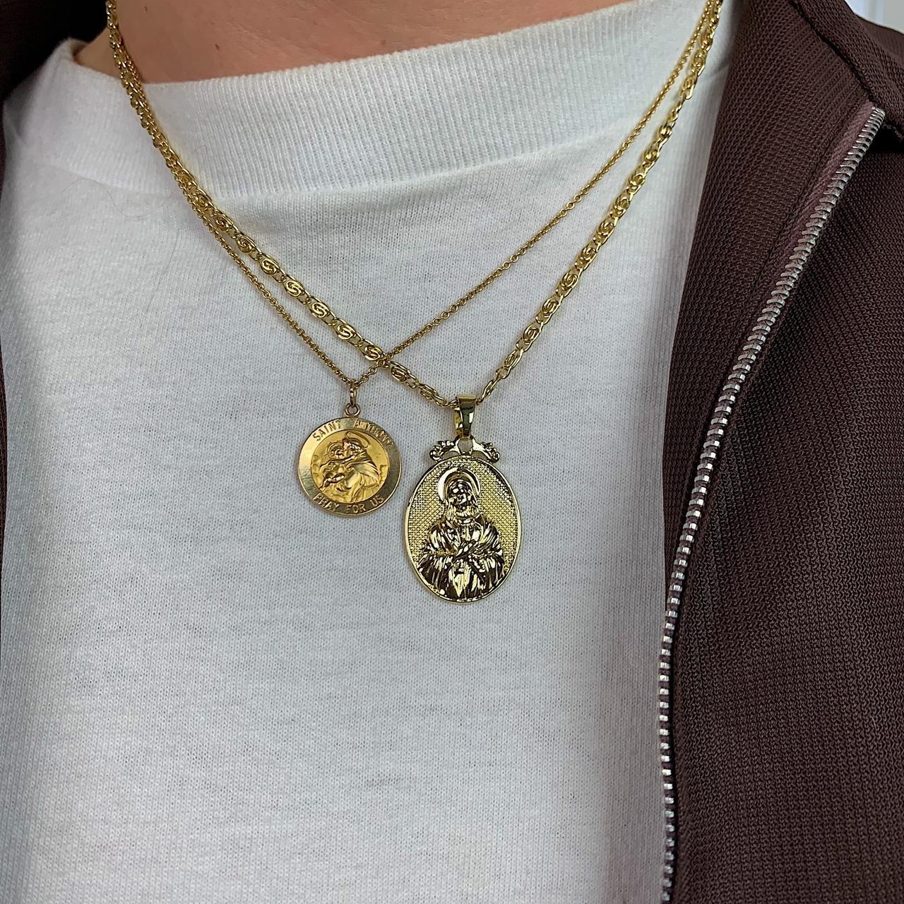 Y2k 2000s style Gold Jesus Circle Pendant necklace.... - Depop