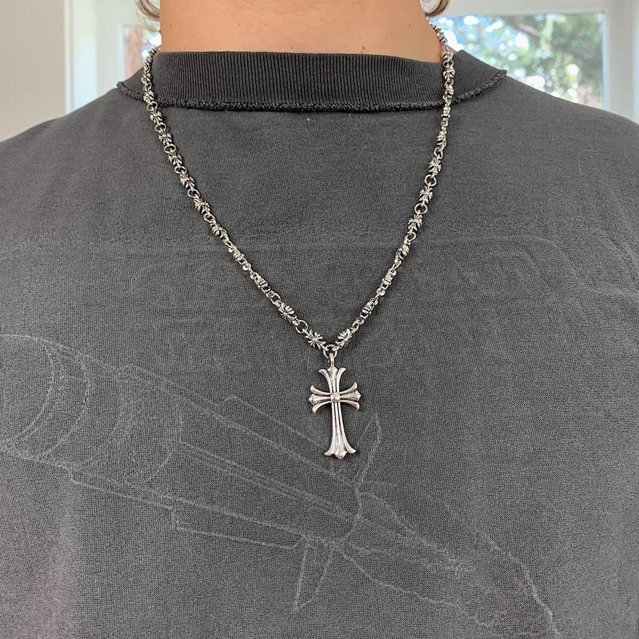 Grunge y2k silver cross long necklace chain. 24... - Depop