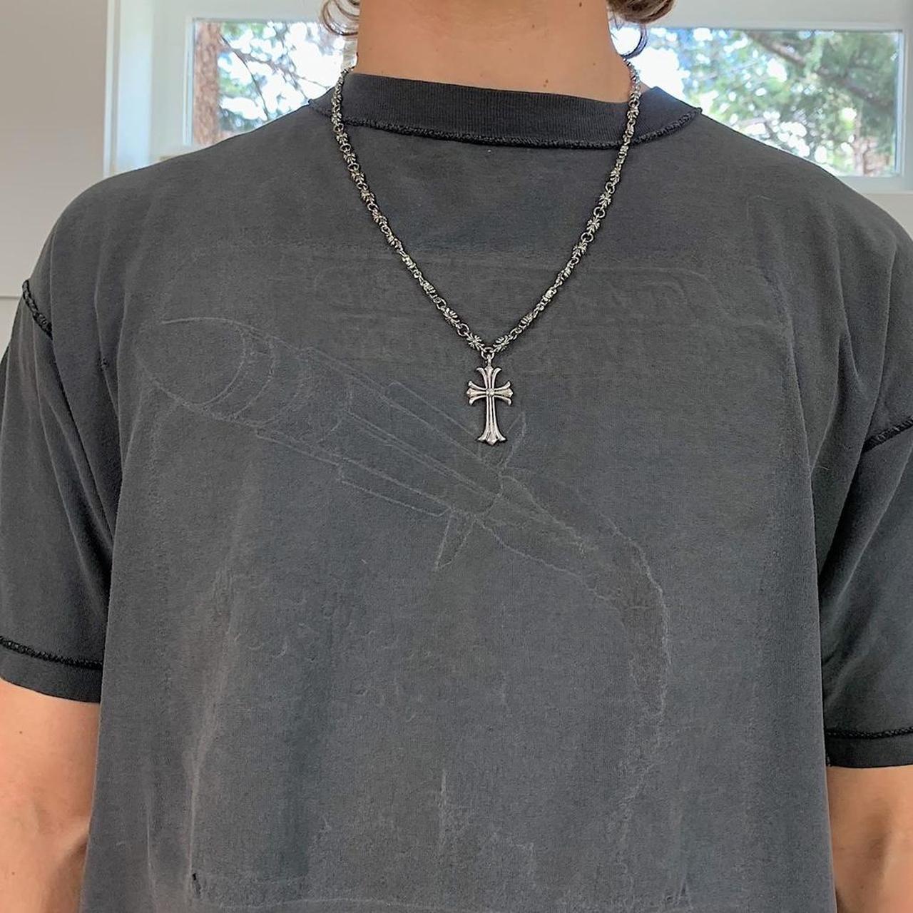 Grunge y2k silver cross long necklace chain. 24... - Depop