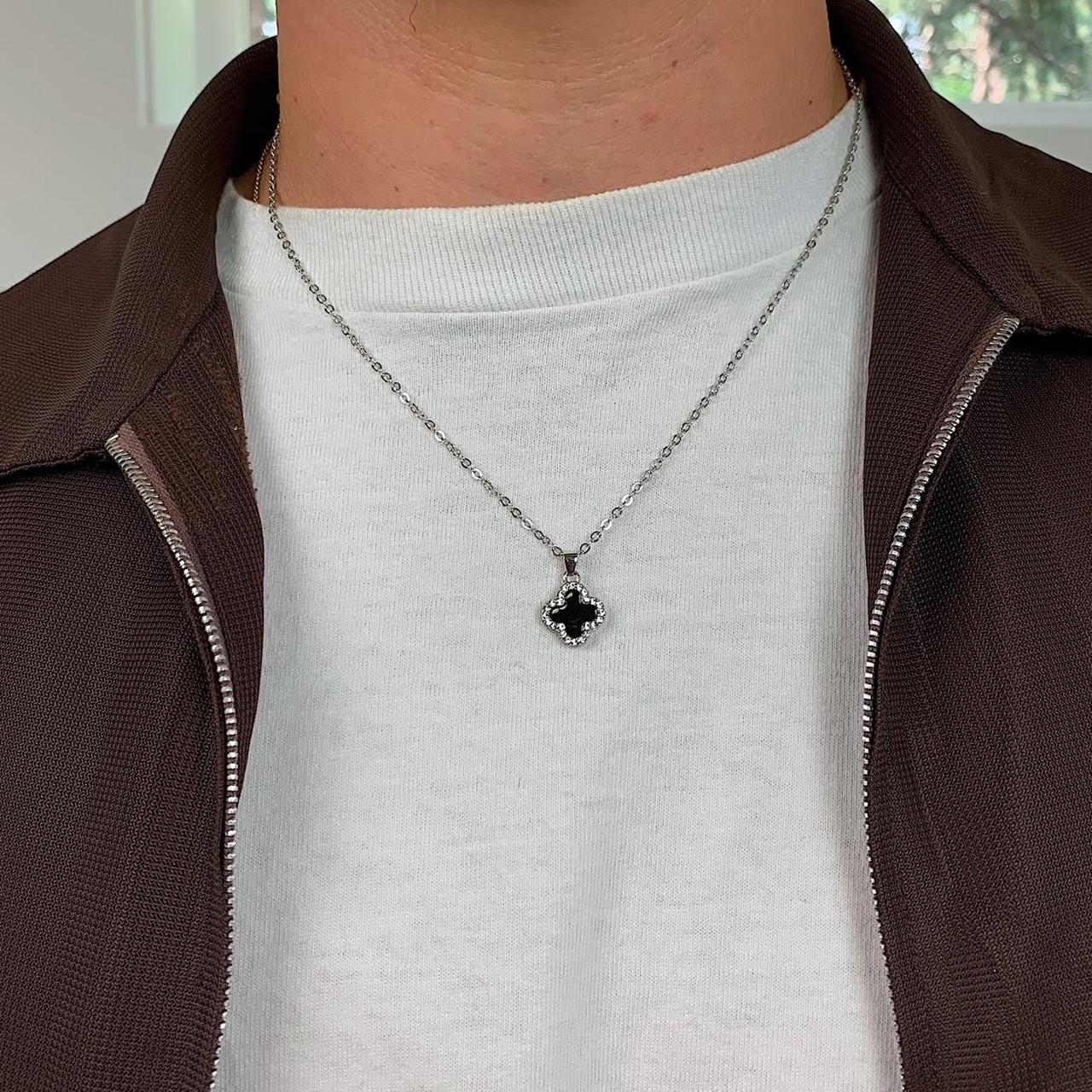 Y2k 2000s style Silver 4 Leaf Clover Black... - Depop