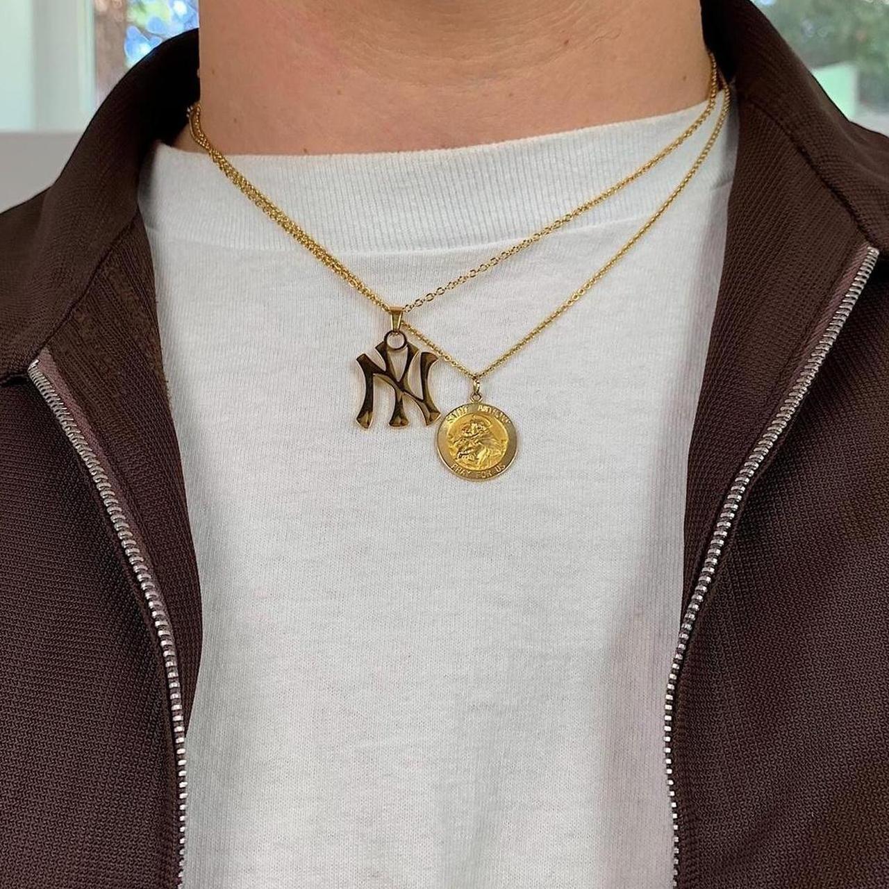 Y2k New York Yankees Pendant Gold Plated necklace.... - Depop