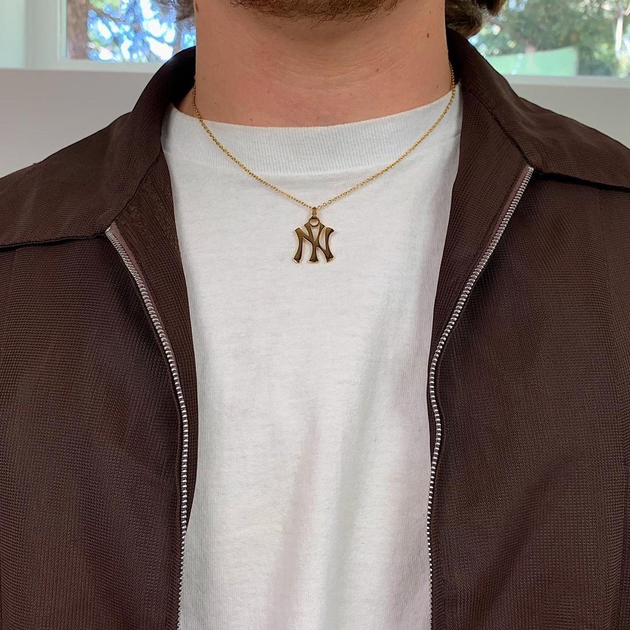 Y2k New York Yankees Pendant Gold Plated necklace.... - Depop