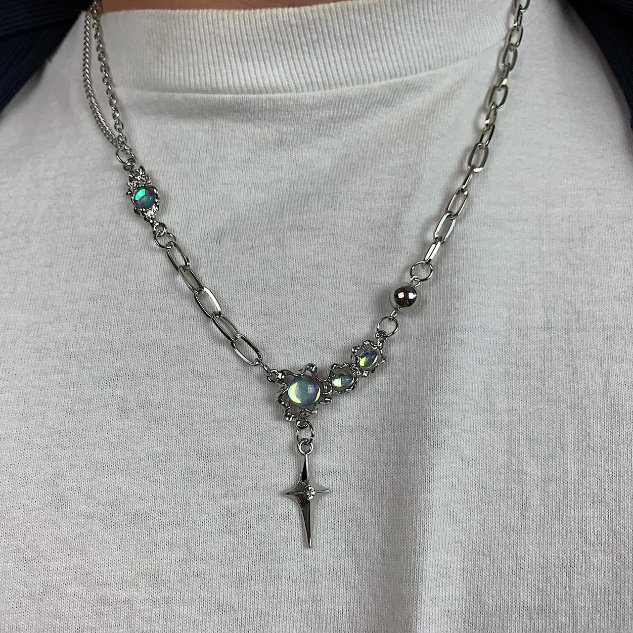 Cyber 2000s y2k grunge punk opium silver and beaded... - Depop