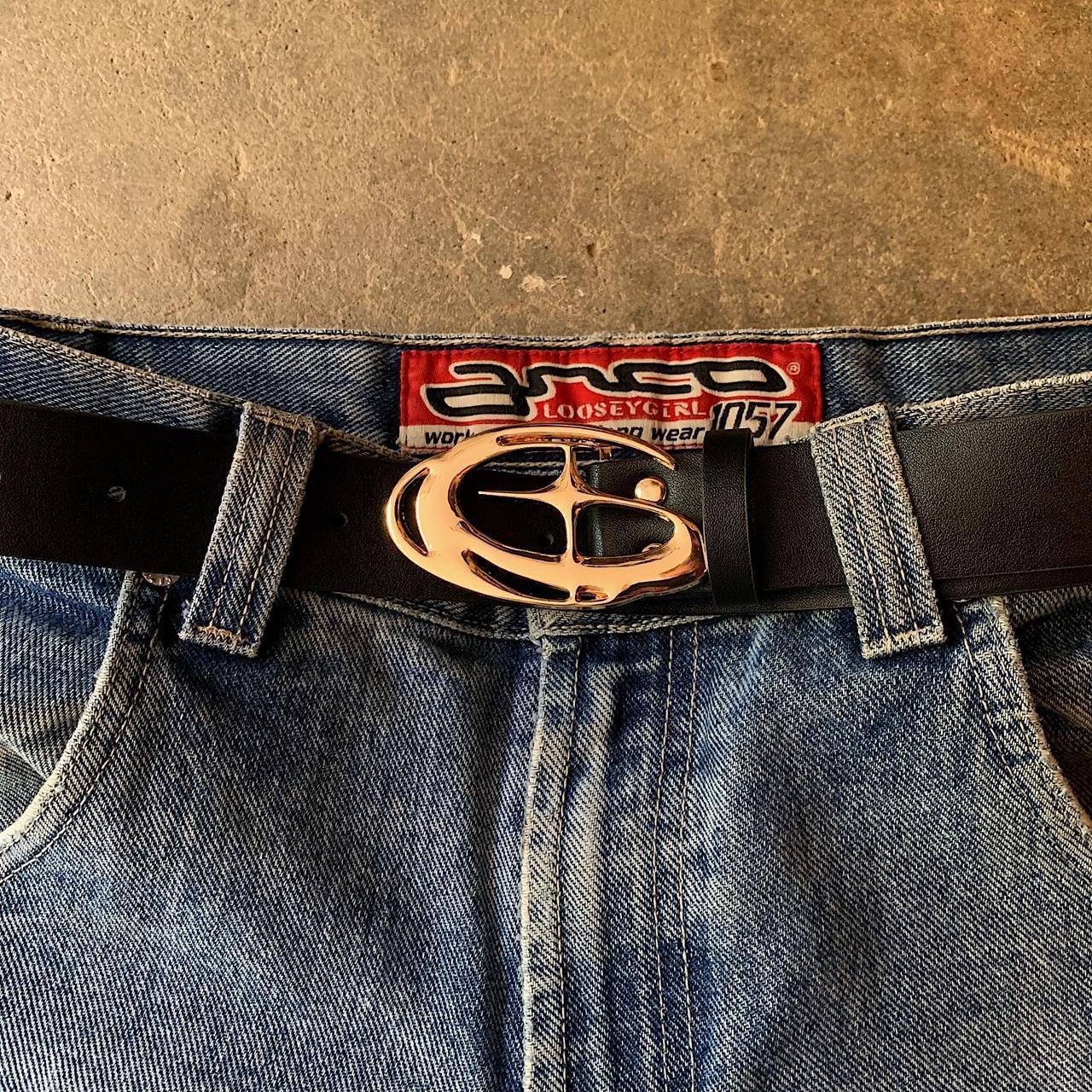 Cyber Y2k 2000s style Gold chrome futuristic cross... - Depop