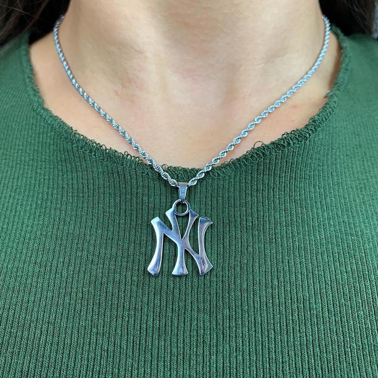 Y2k New York Yankees Stainless Steel Silver Rope... - Depop