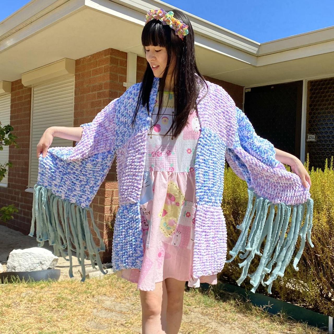 Ice Cream Knitted Haori in Winter colourway Hand... - Depop