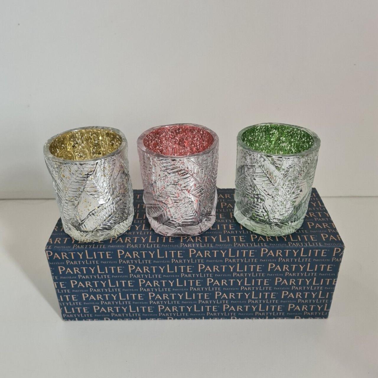 Partylite candle holder Glass palm tealight trio... - Depop