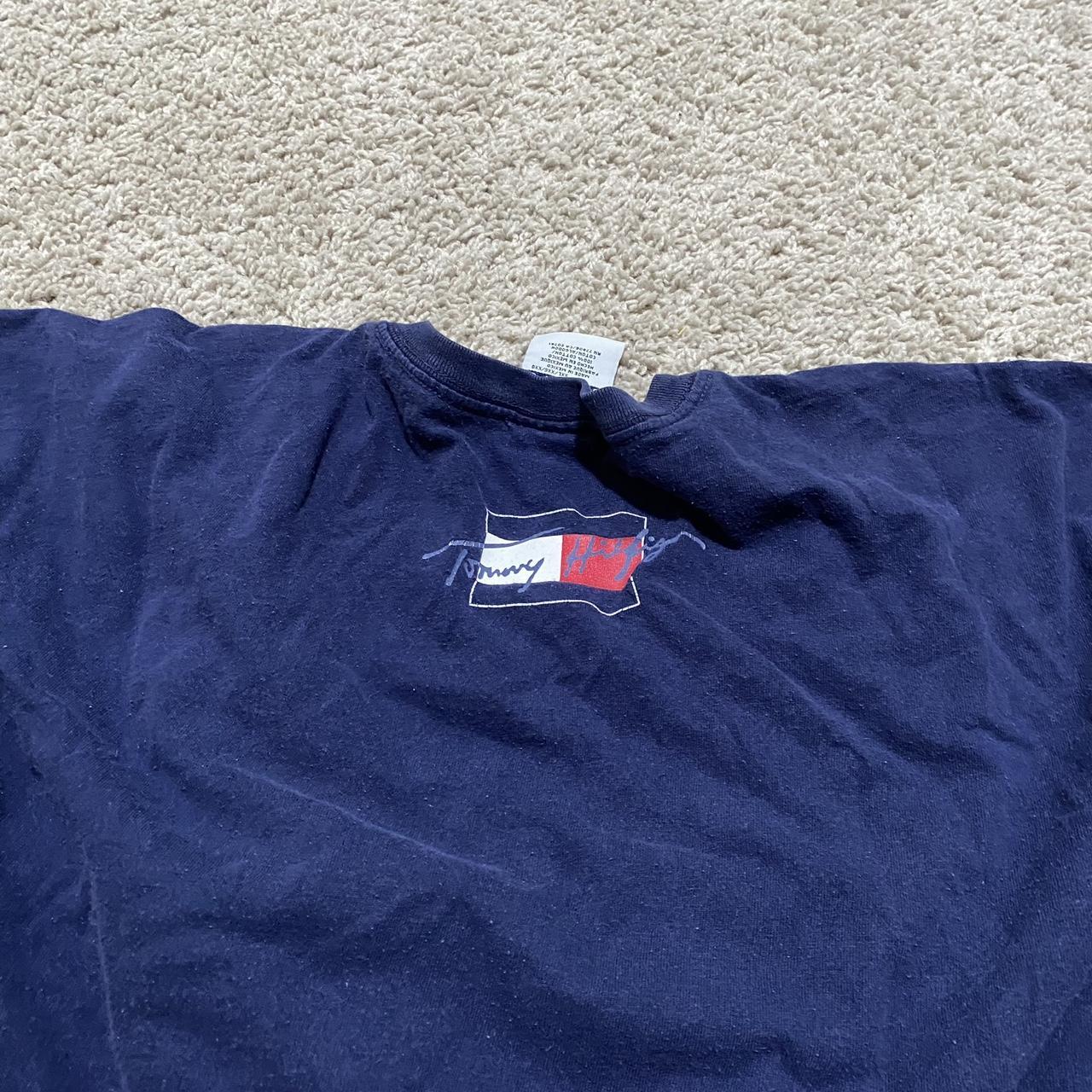 Vintage 90s 1990 Tommy Hilfiger navy and red t-shirt... - Depop
