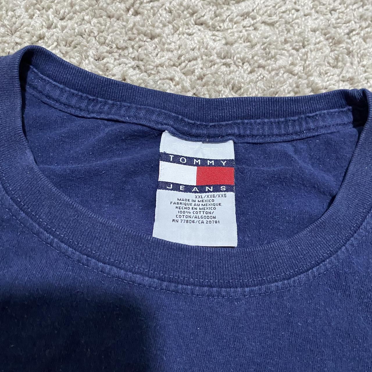 Vintage 90s 1990 Tommy Hilfiger navy and red t-shirt... - Depop