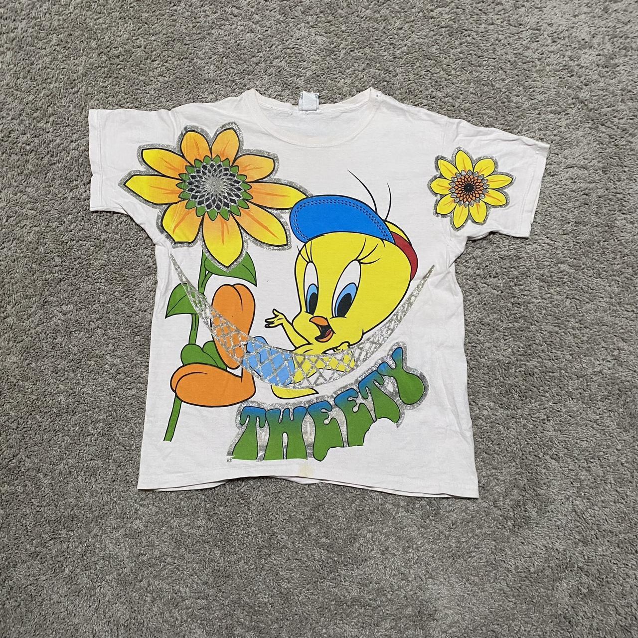 Vintage 90s Looney Tunes Tweety Bird white and... - Depop