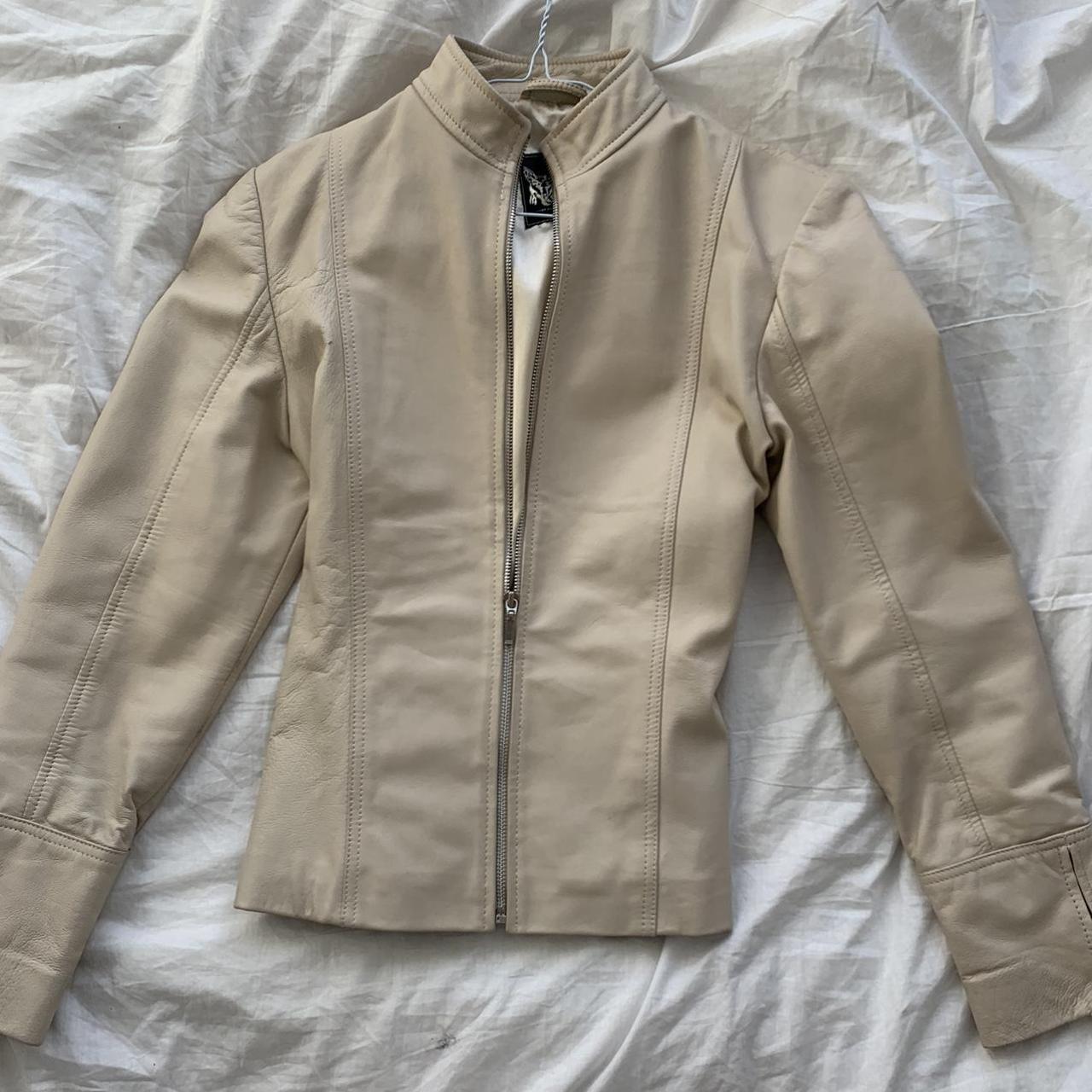 Vintage biege leather biker jacket Great condition... - Depop