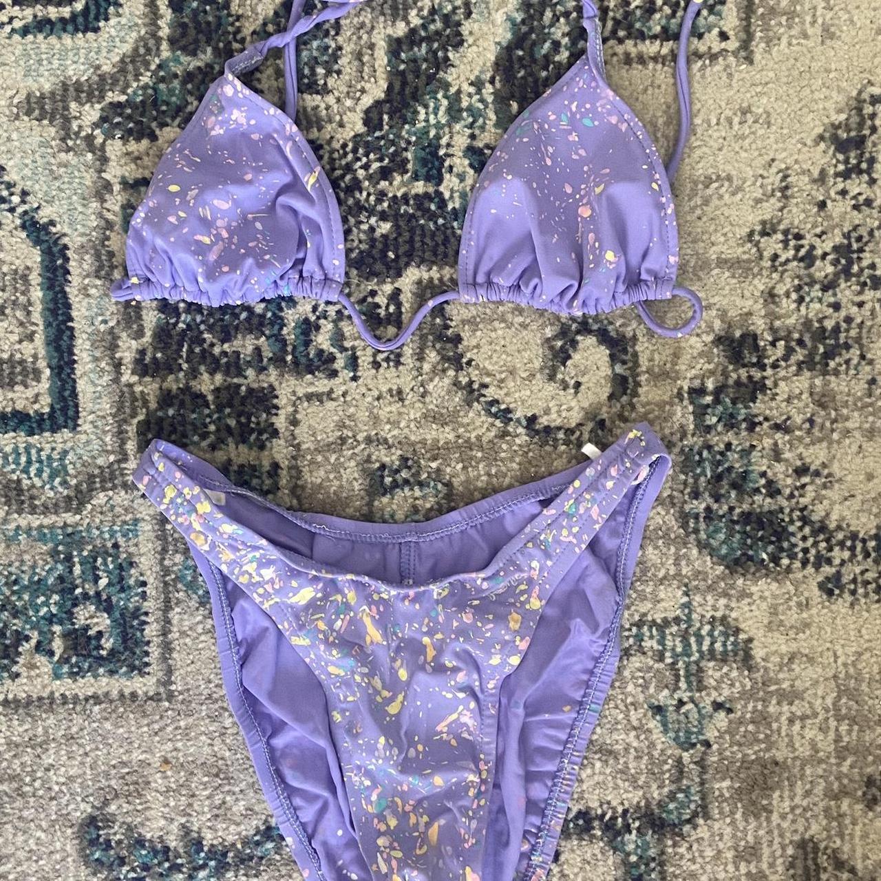 vintage lavender paint splatter bikini super cute... - Depop