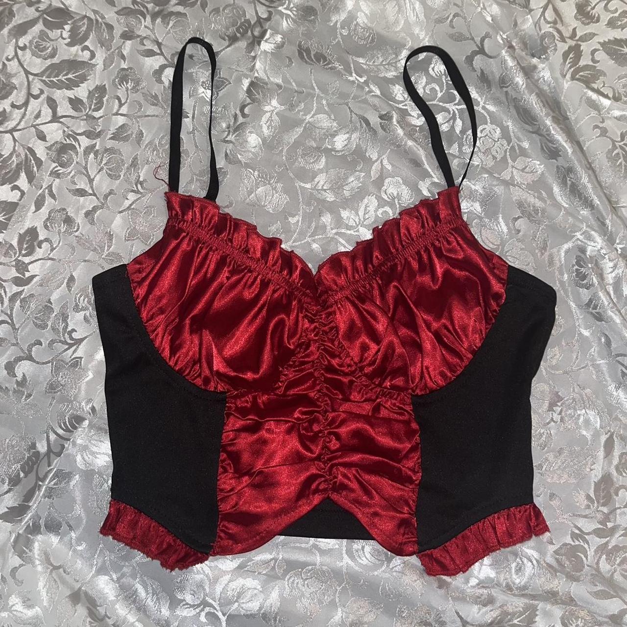 Lovely corset style top in satin red and black... - Depop