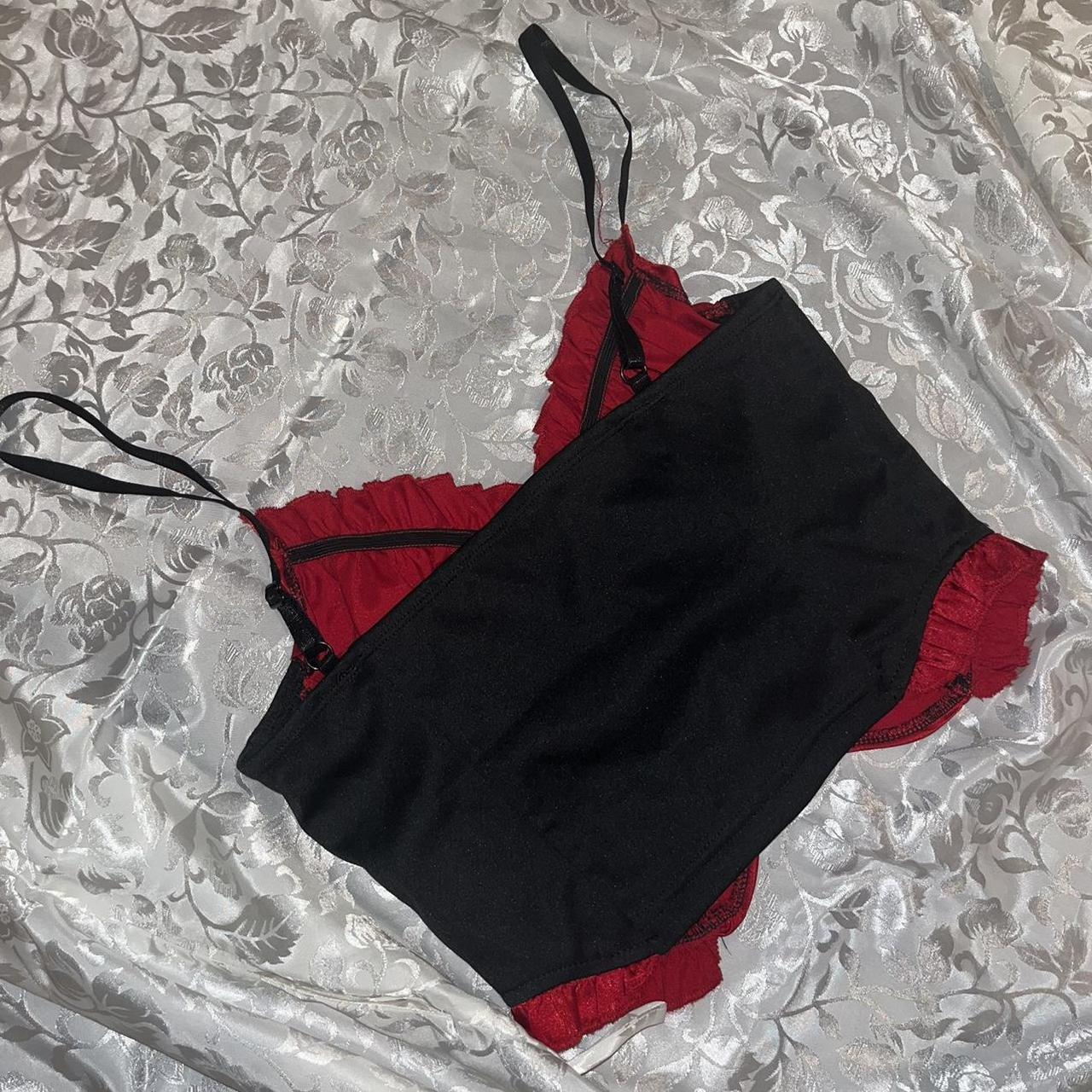 Lovely corset style top in satin red and black... - Depop