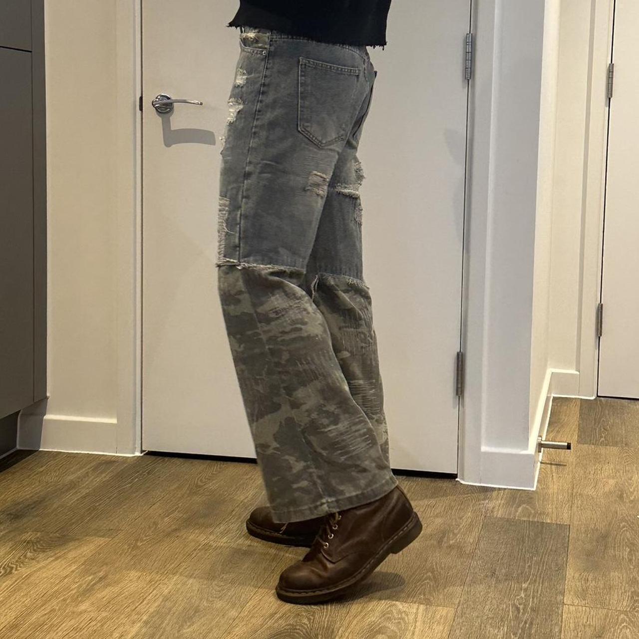 Japanese Camo Print Wide Leg Jeans with Distressed... | Depop