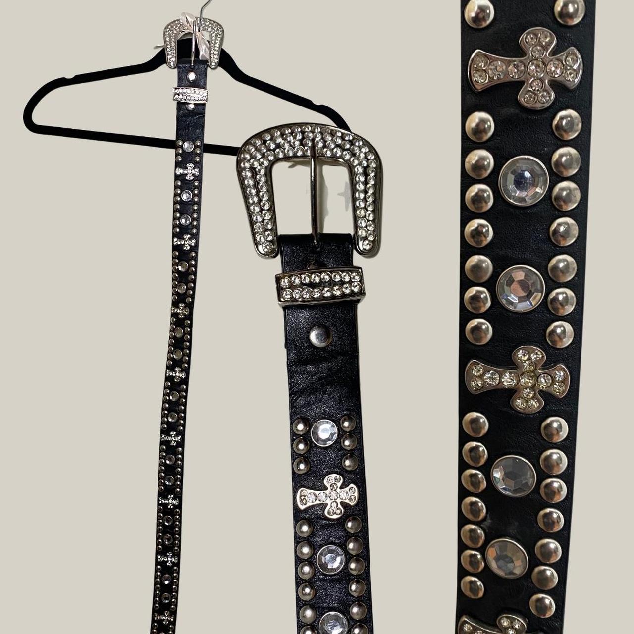 Black Studded Belt W/ Rhinestone Cross Details and... - Depop