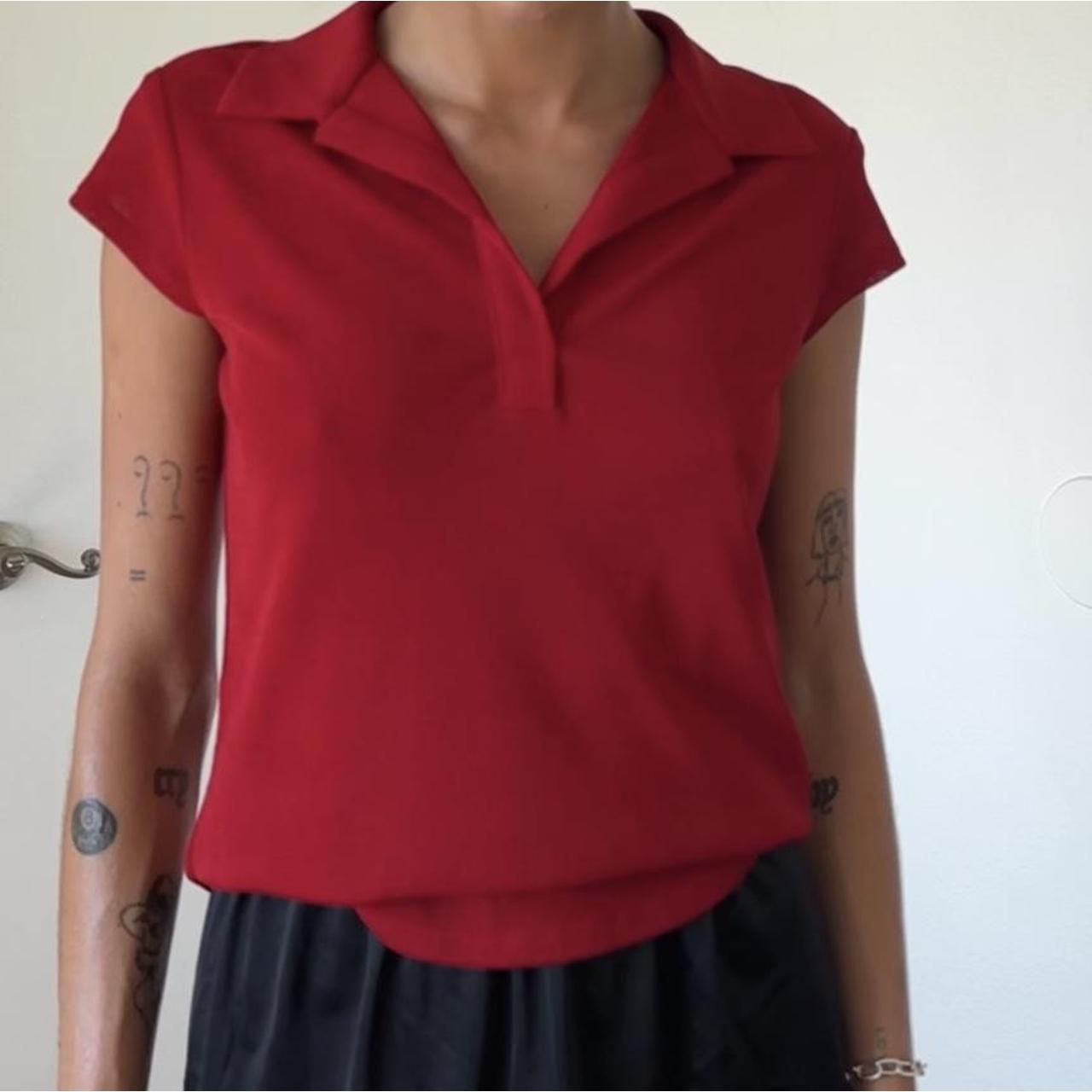 Vintage red short sleeve collared shirt Little bit... - Depop