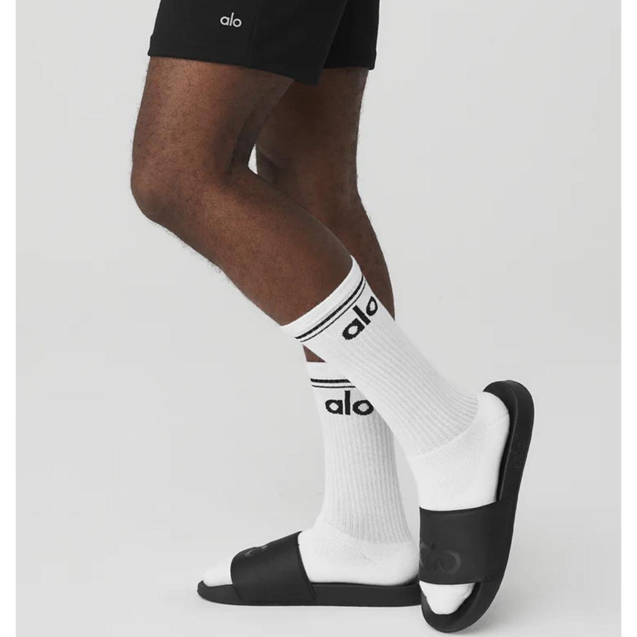 Alo unisex throwback socks white/black • size L •... - Depop
