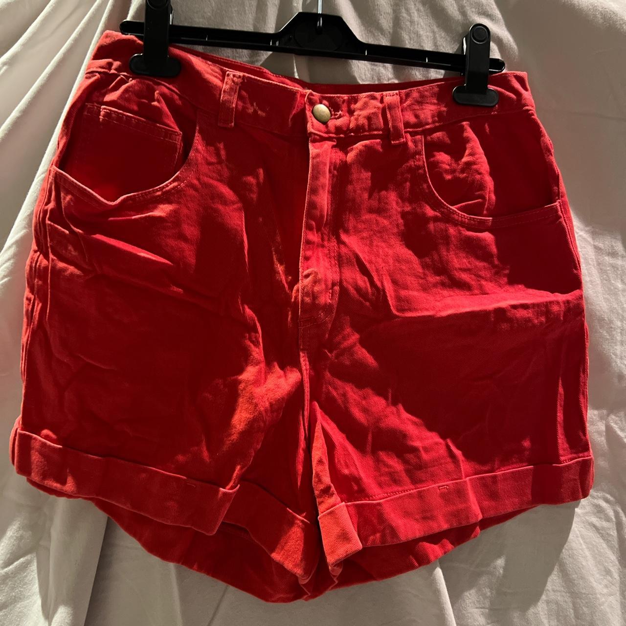 American apparel red high waisted jeans shorts size... - Depop