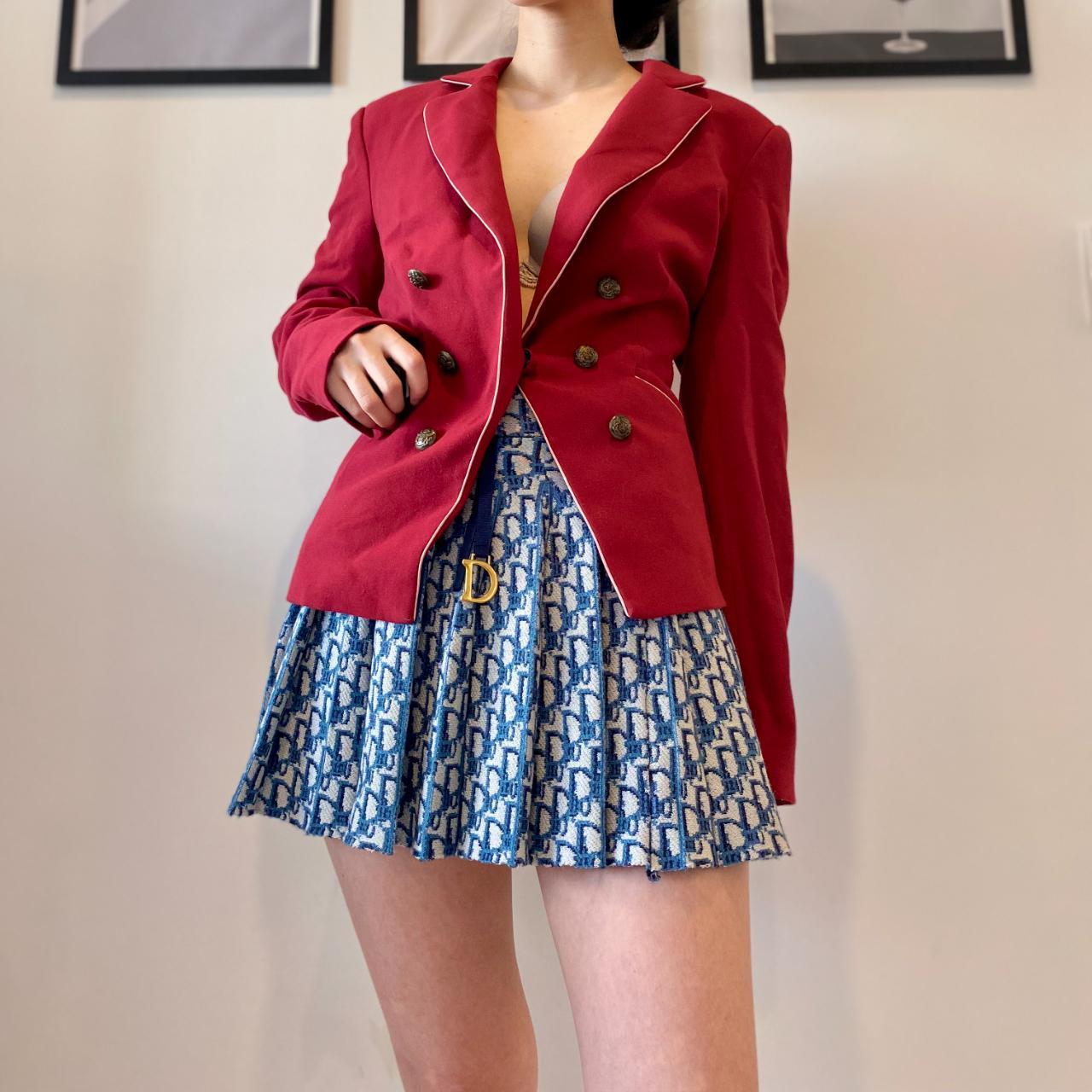 2000s preppy academia dark red double breasted... - Depop