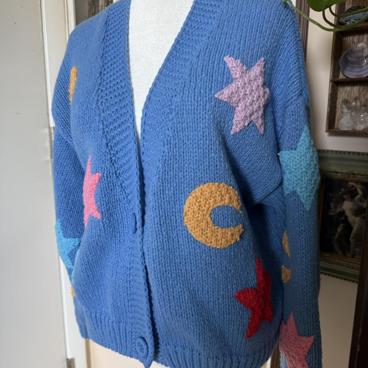 whimsical twee blue star and moon knit cardigan... | Depop