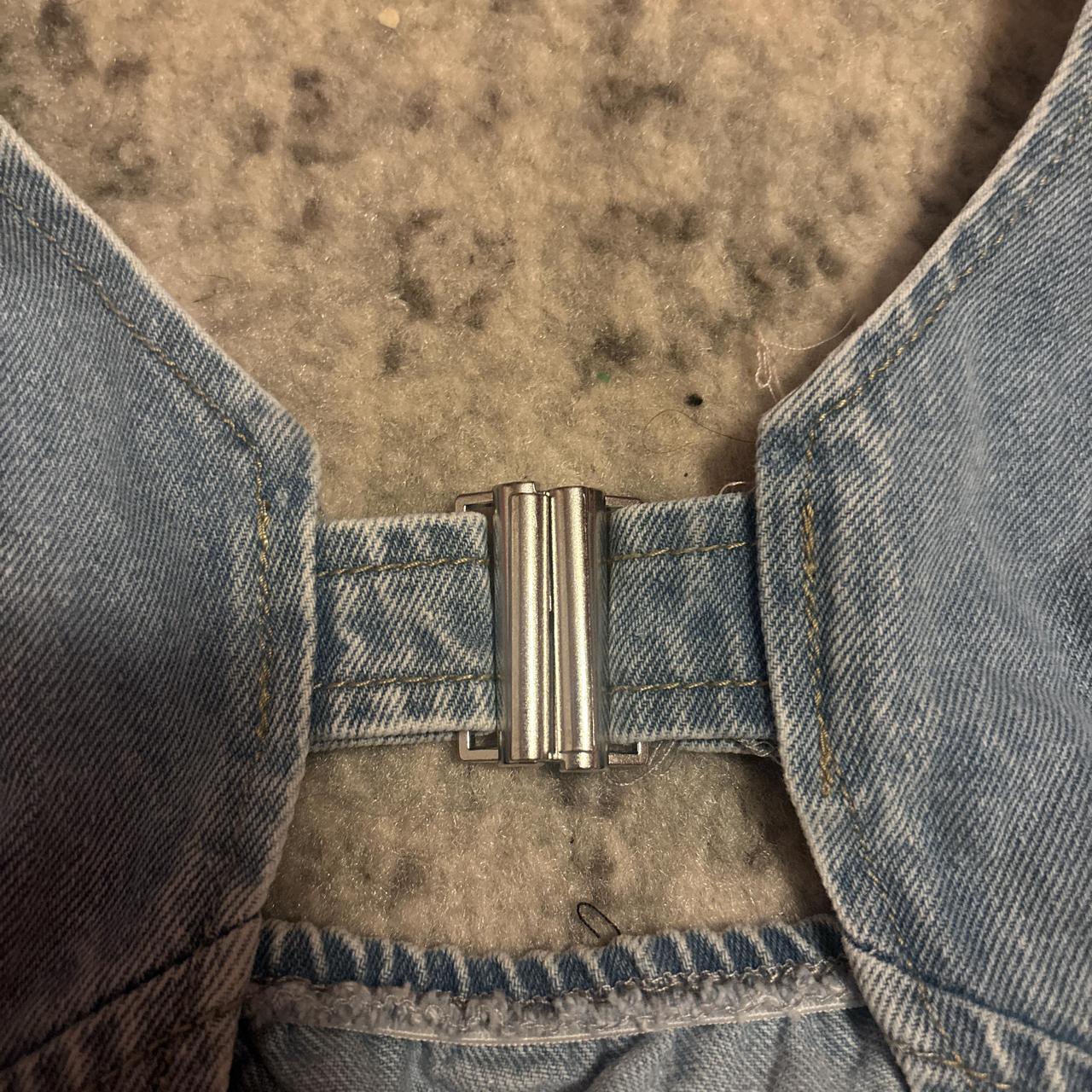 Blue denim halter top with metal detail clasp. Never... | Depop