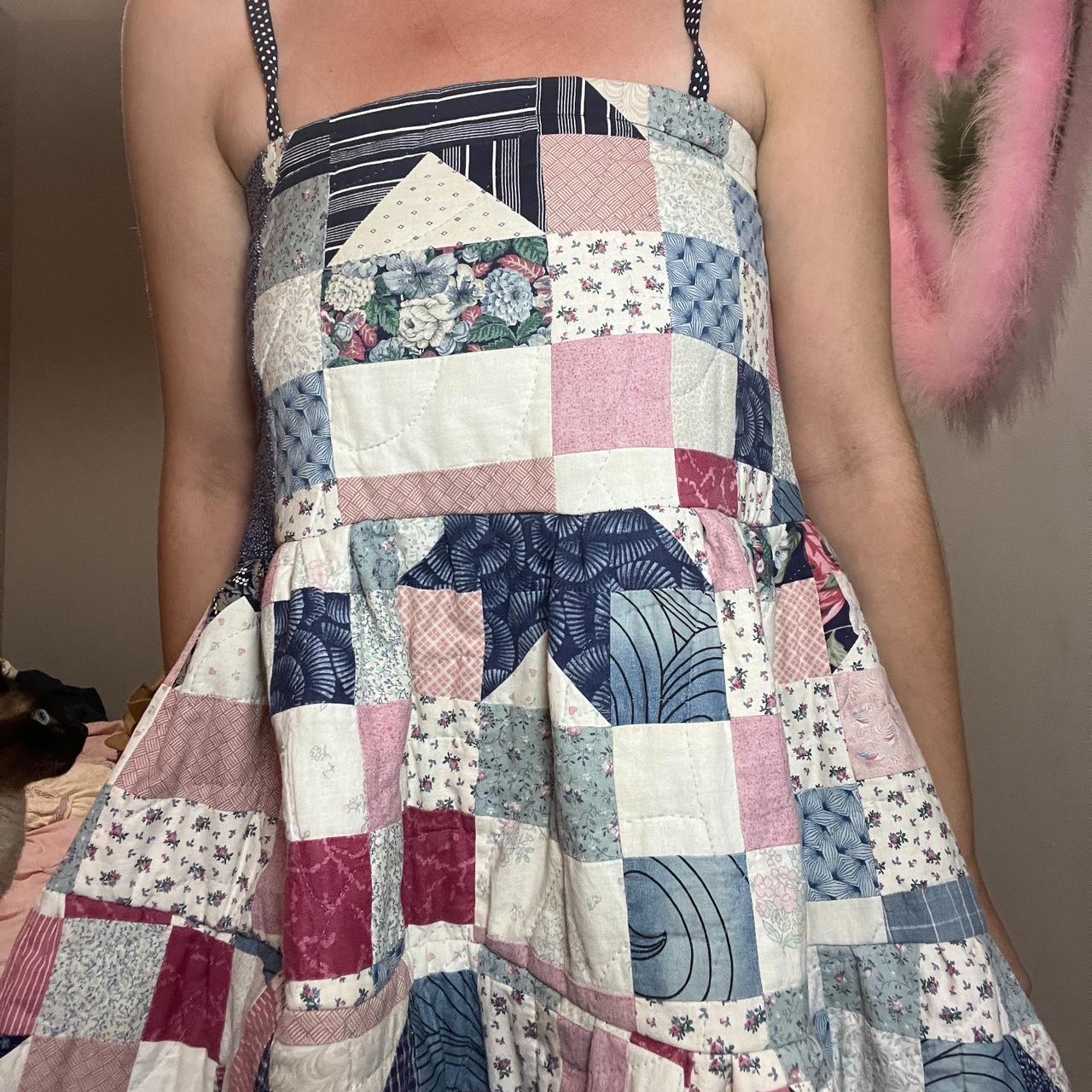 handmade patchwork quilt dress size small #coquette... - Depop