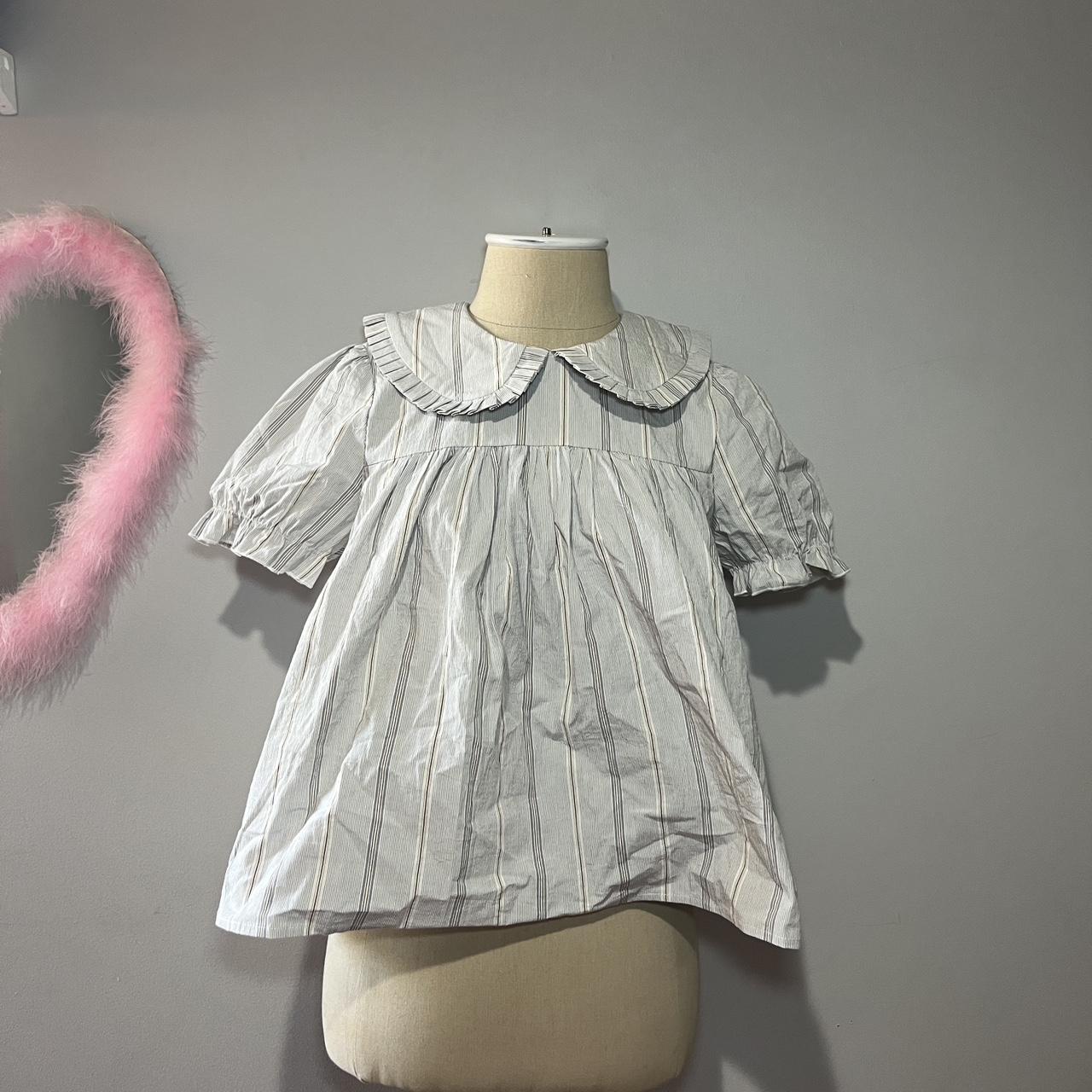 my mum made it striped babydoll top with collar new... | Depop