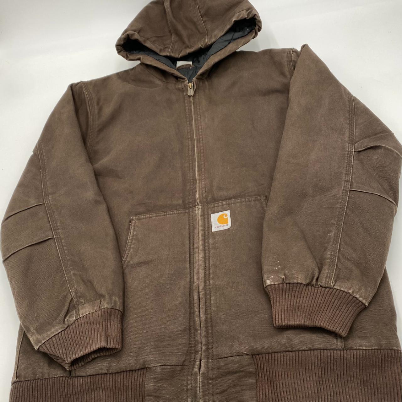 Carhartt Jacket Chocolate brown thick canvas hooded... - Depop