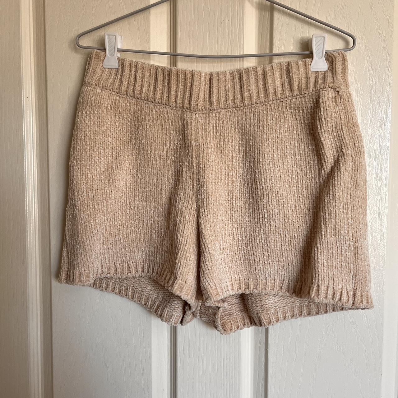 Meshki knit beige shorts - worn a few times with no... - Depop