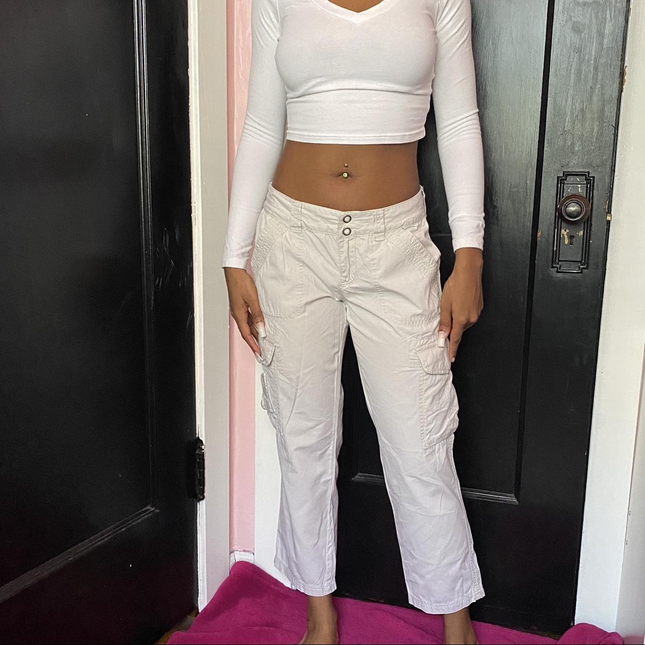 Cream y2k low rise cargo capris Y2k low rise... - Depop