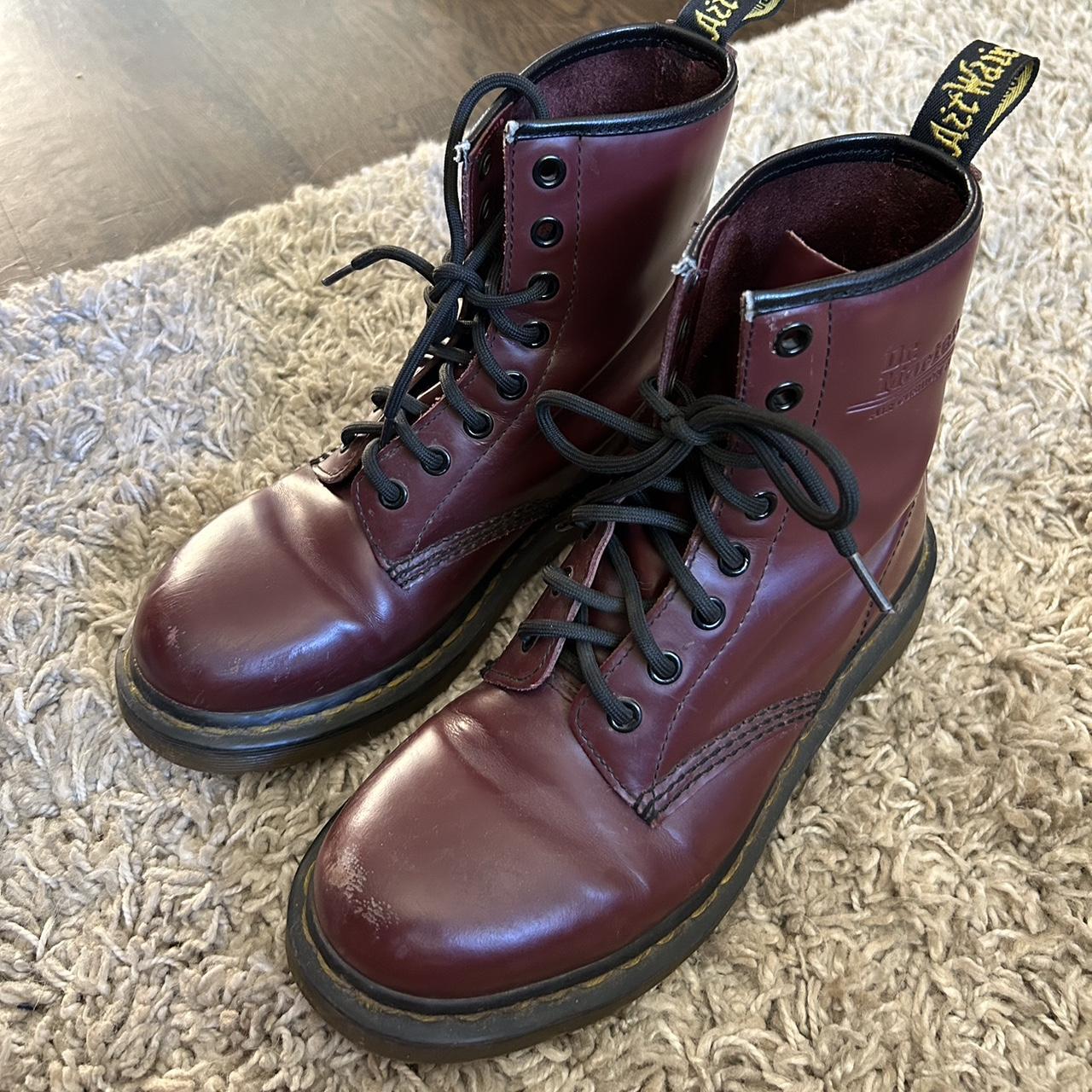 Cherry Red Leather Dr. Martens Boots Originally... - Depop